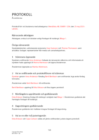 Protokoll från årsstämma - Publikt avstämningsbolag (Noterat) | DokuMera
