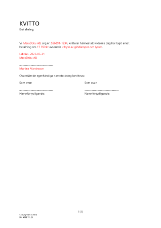 Kvitto ang. betalning - Företag | DokuMera