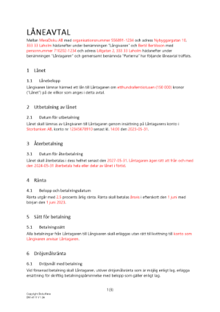 Låneavtal - Fast ränta (med säkerhet) | DokuMera