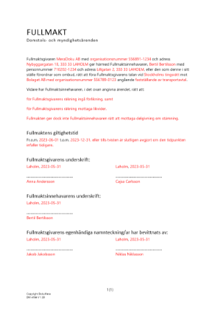 Fullmakt domstols- och myndighetsärenden - Snäv | DokuMera