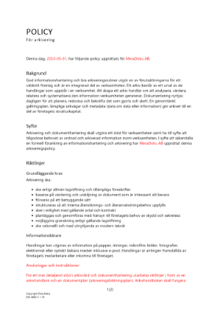 Policy för arkivering | DokuMera