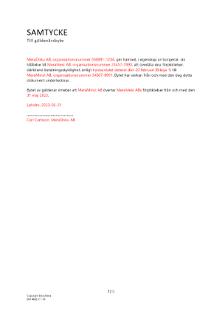 Samtycke till gäldenärsbyte | DokuMera