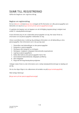 Svar till registrerad gällande begäran om registerutdrag | DokuMera