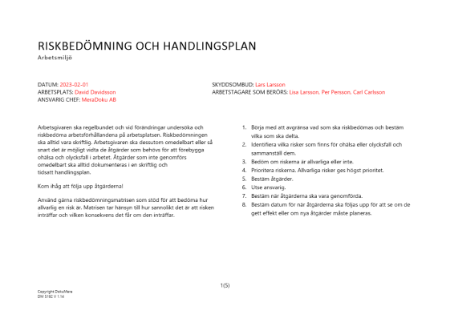 Riskbedömning och handlingsplan - arbetsmiljö | DokuMera