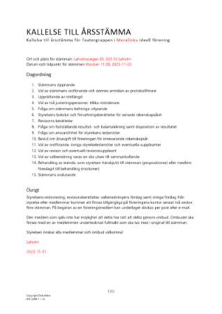 Kallelse till årsstämma ideell förening | DokuMera