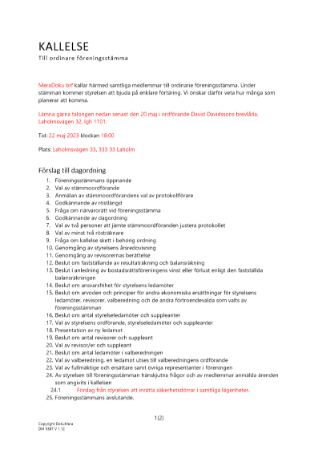 Kallelse till ordinarie föreningsstämma - brf | DokuMera