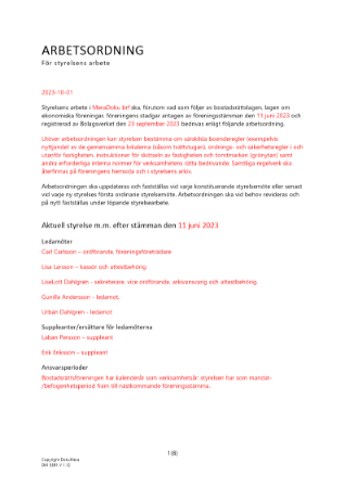 Arbetsordning för styrelsens arbete i brf | DokuMera