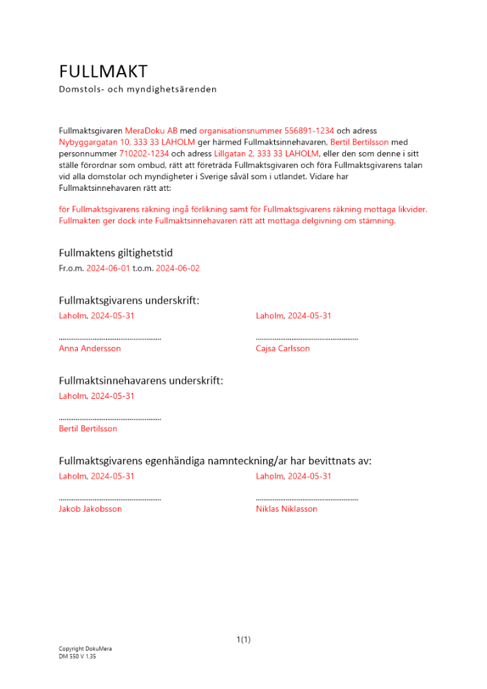 Fullmakt domstols och myndighetsärenden | DokuMera