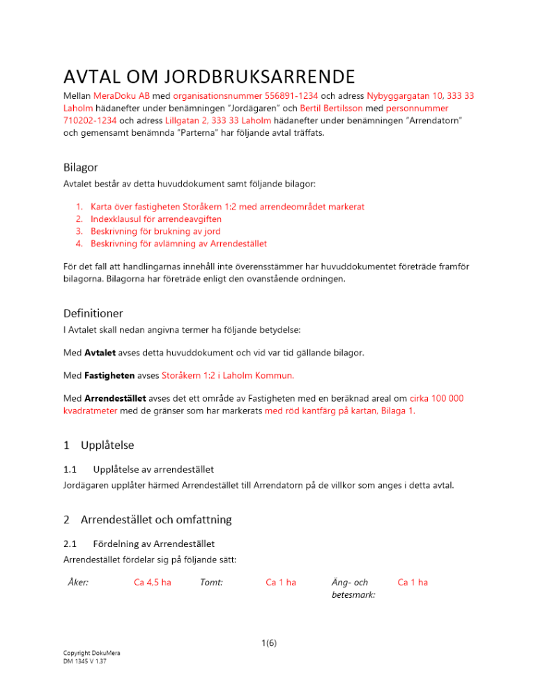 Avtal om jordbruksarrende | DokuMera