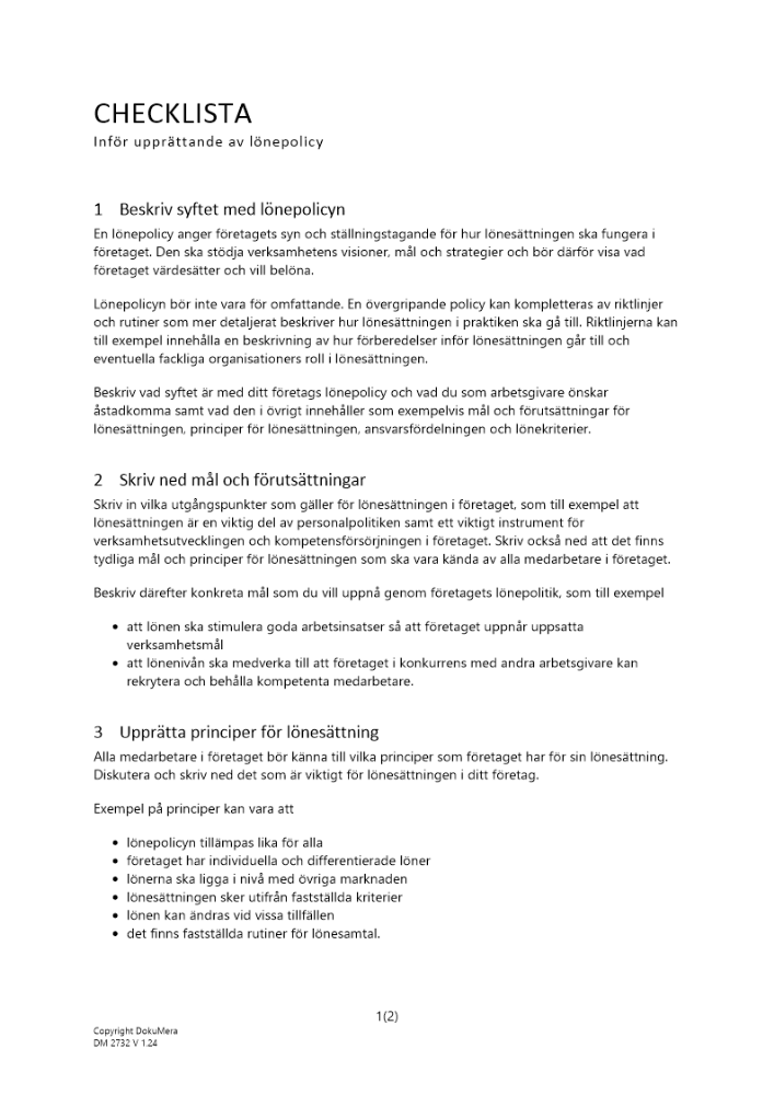 Checklista lönepolicy | DokuMera