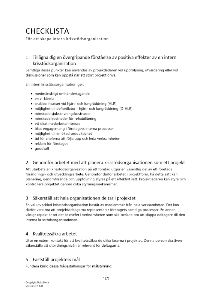 Checklista skapa intern krisstödsorganisation | DokuMera
