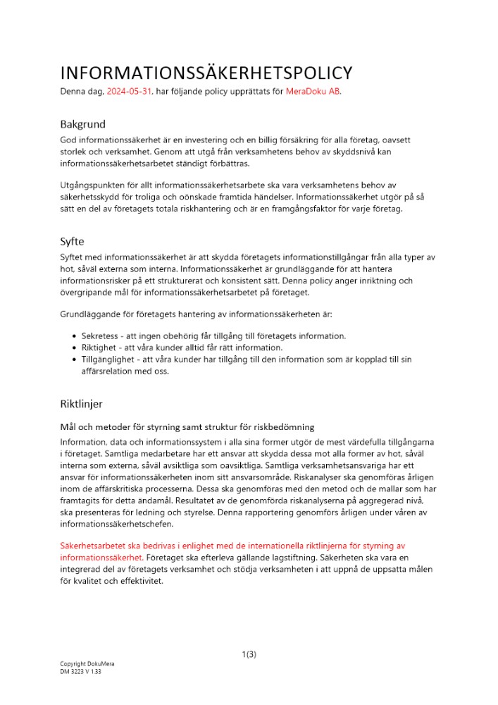Informationssäkerhetspolicy enkel | DokuMera