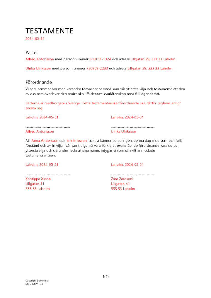 Testamente (Inbördes mellan sambor – äganderätt) | DokuMera