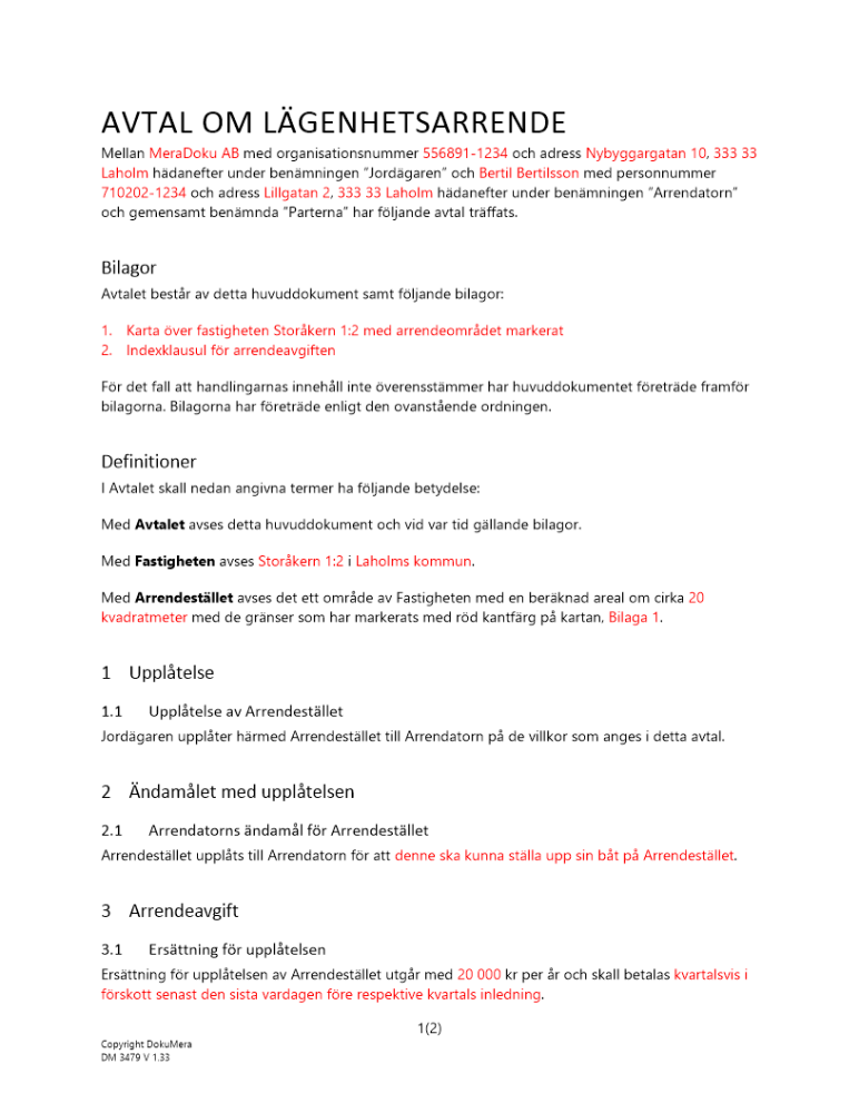 Avtal om lägenhetsarrende | DokuMera