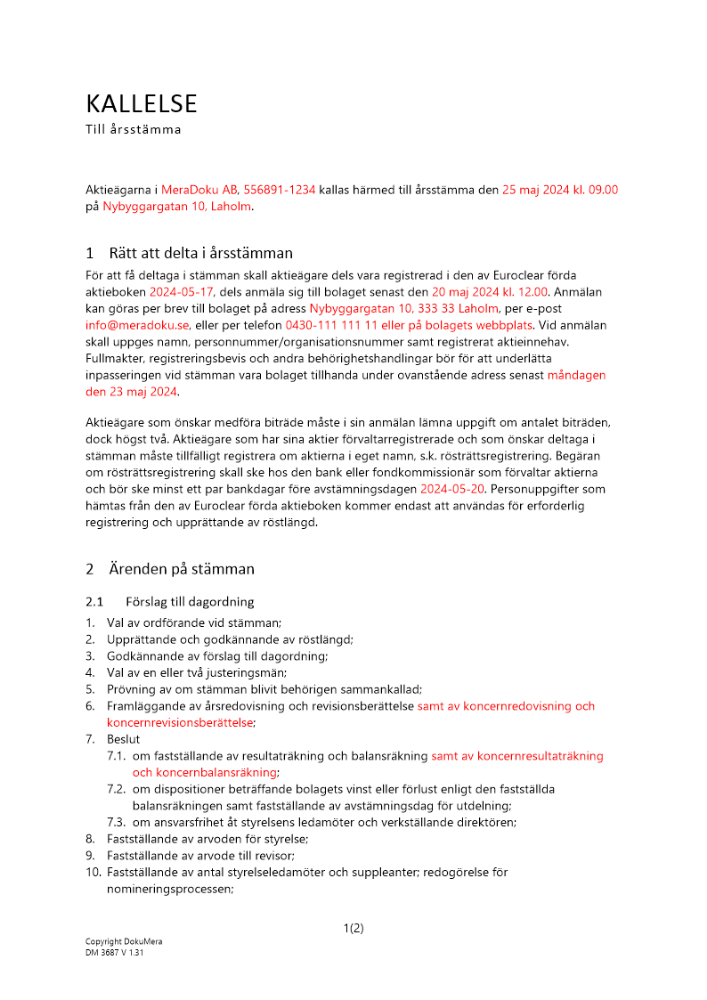 Kallelse till årsstämma (Publikt, Euroclear) | DokuMera