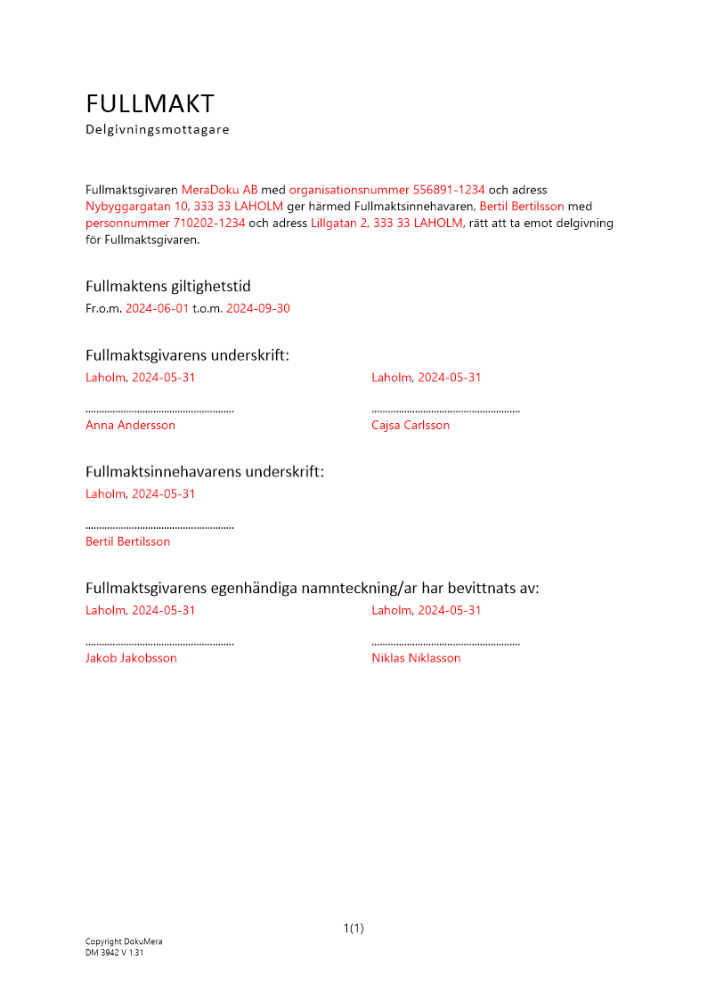 Fullmakt ang. delgivningsmottagare | DokuMera