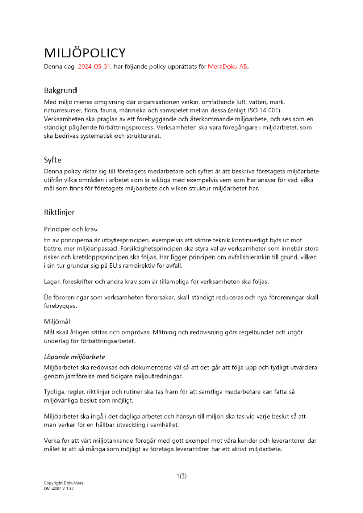 Miljöpolicy | DokuMera