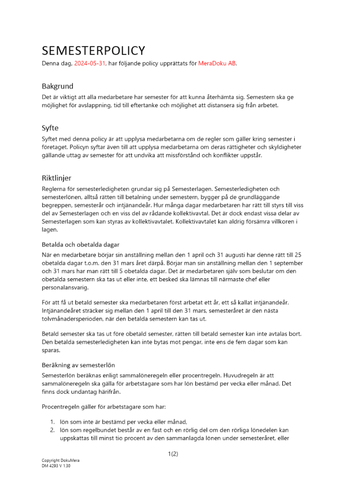 Semesterpolicy | DokuMera