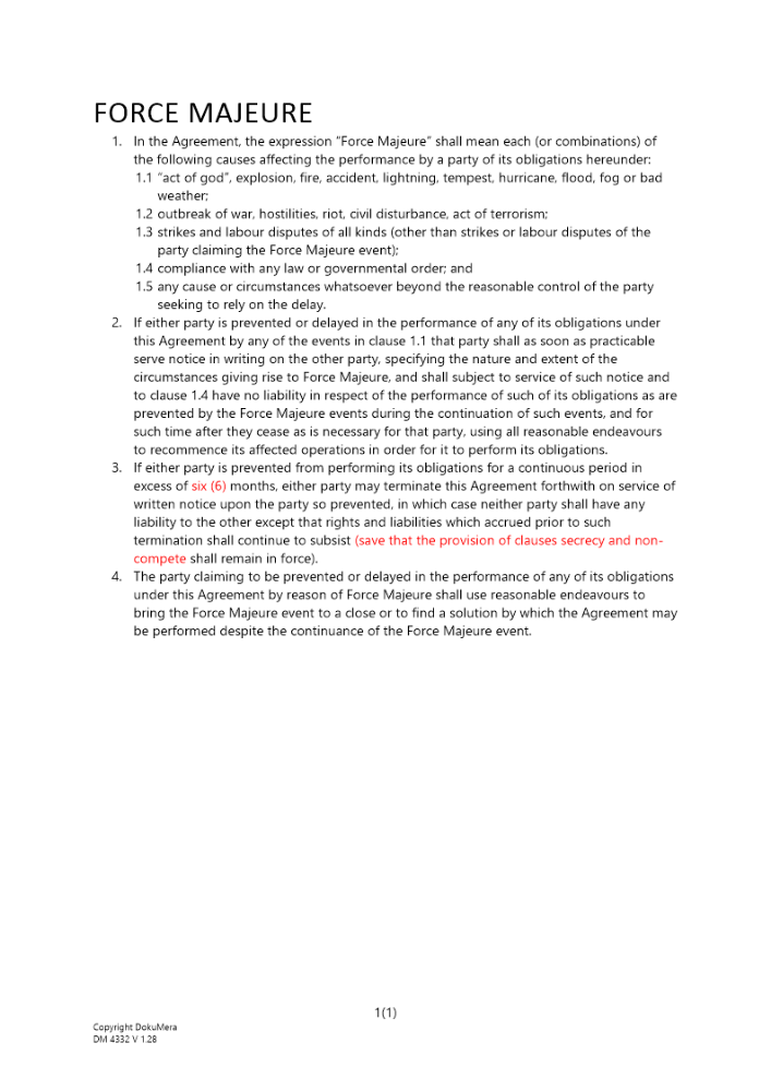 Force Majeure (omfattande) - Engelsk | DokuMera