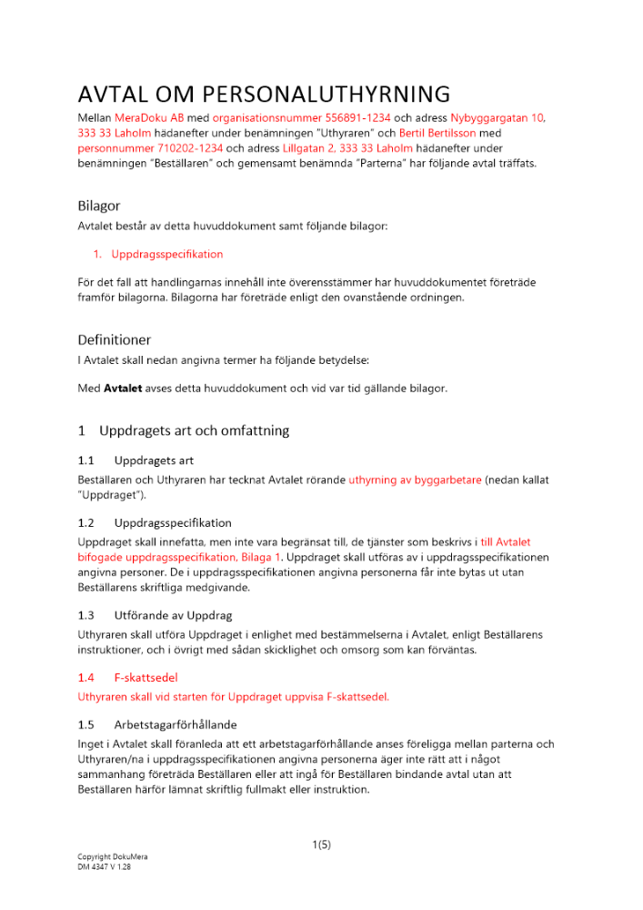 Avtal om personaluthyrning | DokuMera