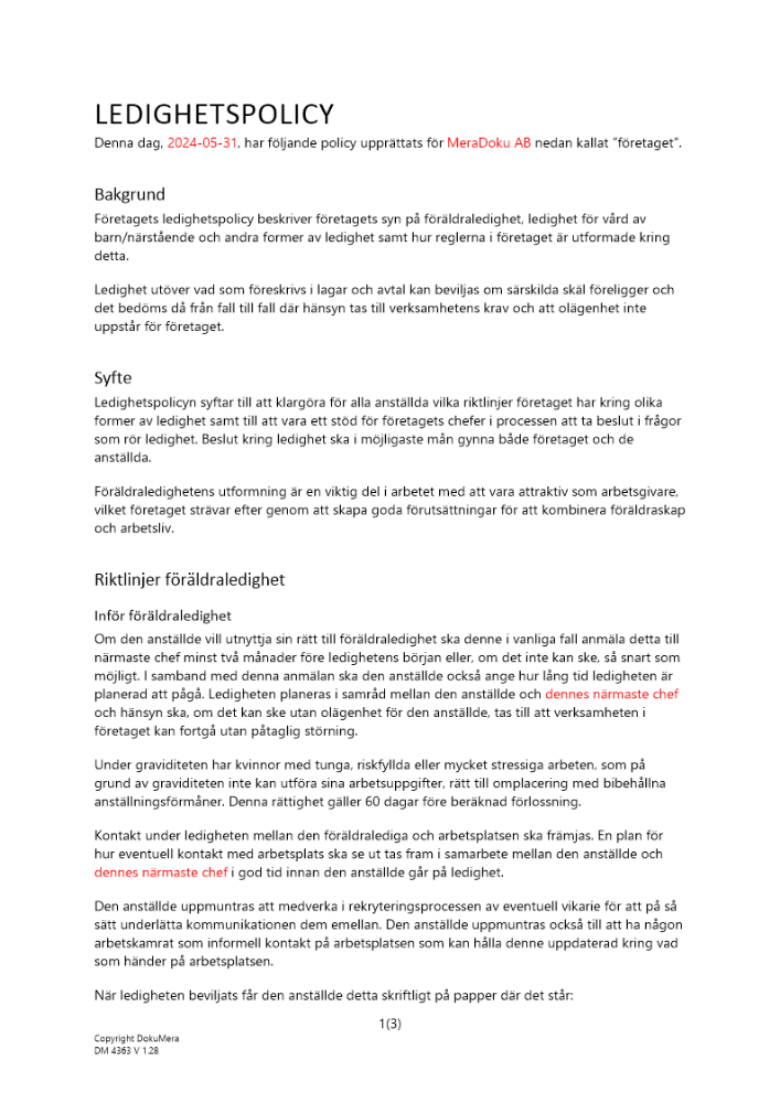 Ledighetspolicy | DokuMera