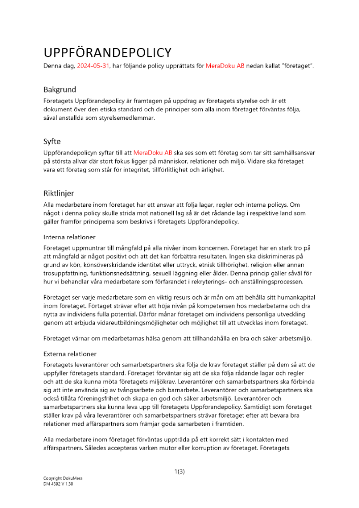 Uppförandepolicy | DokuMera