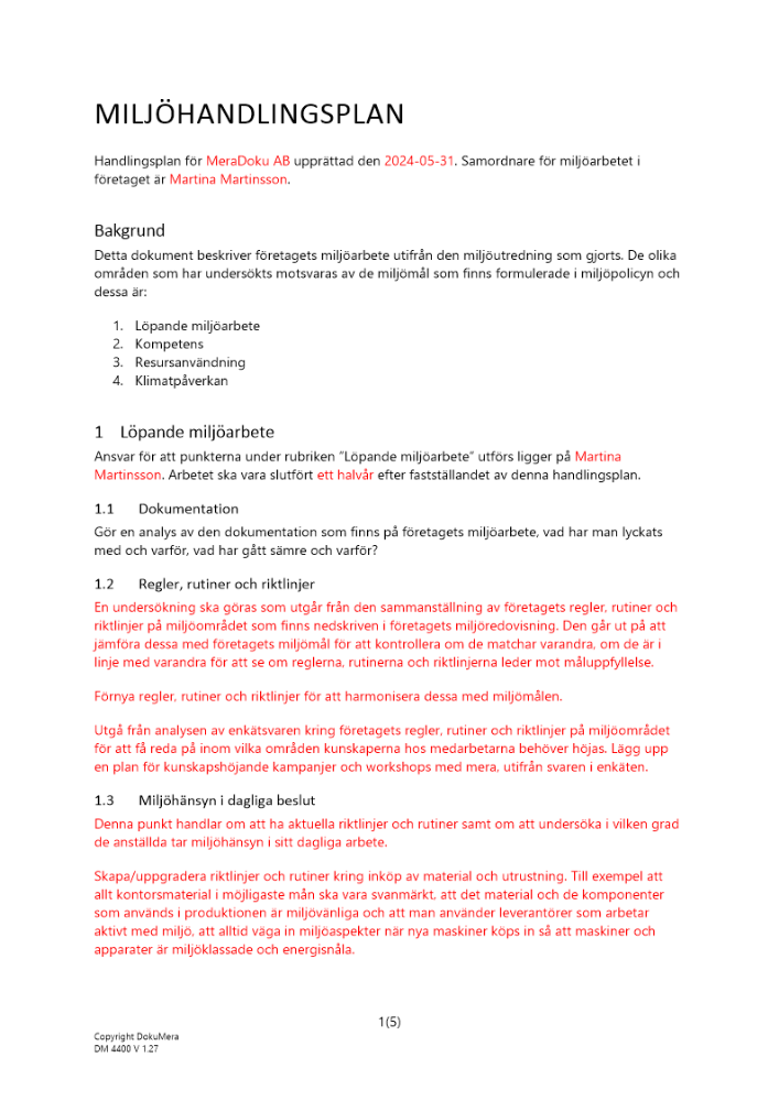 Miljöhandlingsplan | DokuMera