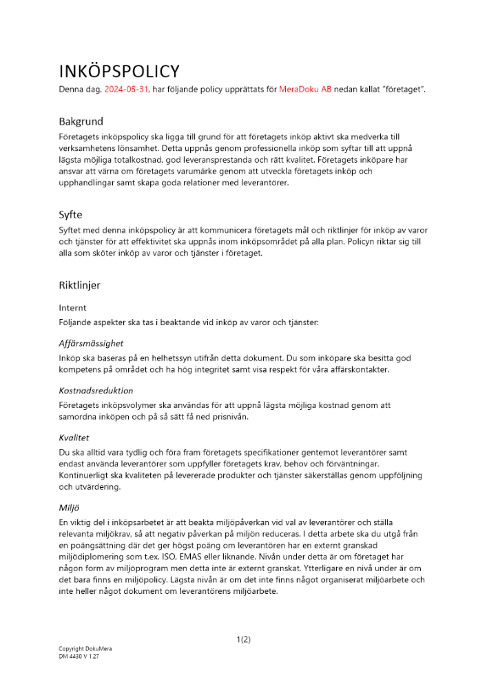 Inköpspolicy | DokuMera