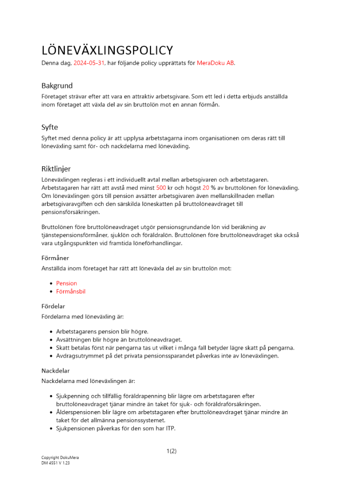 Löneväxlingspolicy | DokuMera