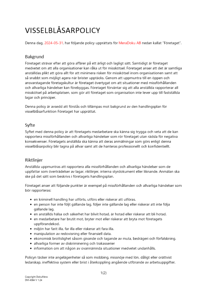 Visselblåsarpolicy | DokuMera