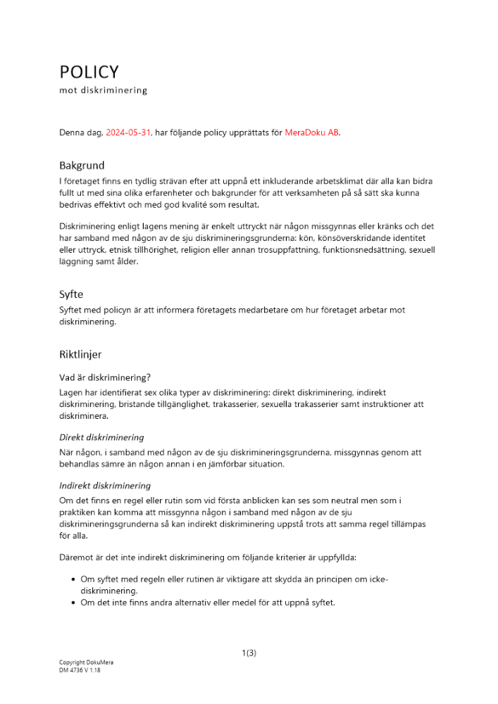 Policy mot diskriminering | DokuMera