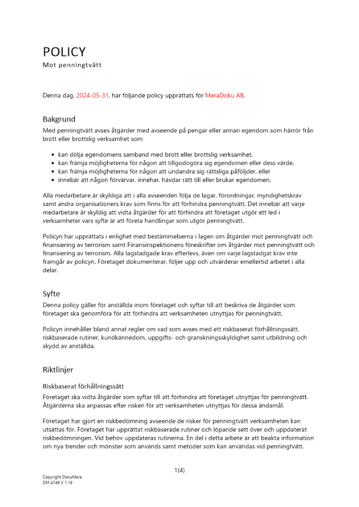 Policy mot penningtvätt | DokuMera