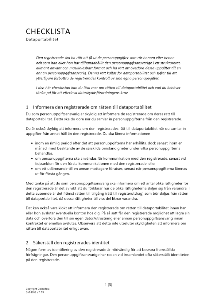 Checklista dataportabilitet | DokuMera