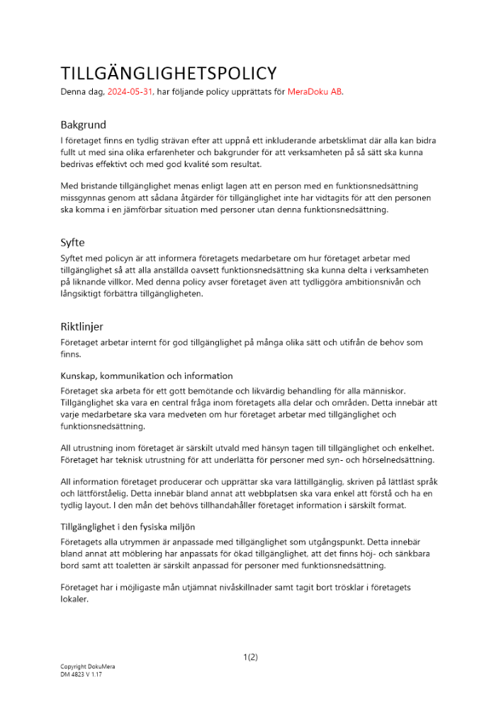 Tillgänglighetspolicy | DokuMera