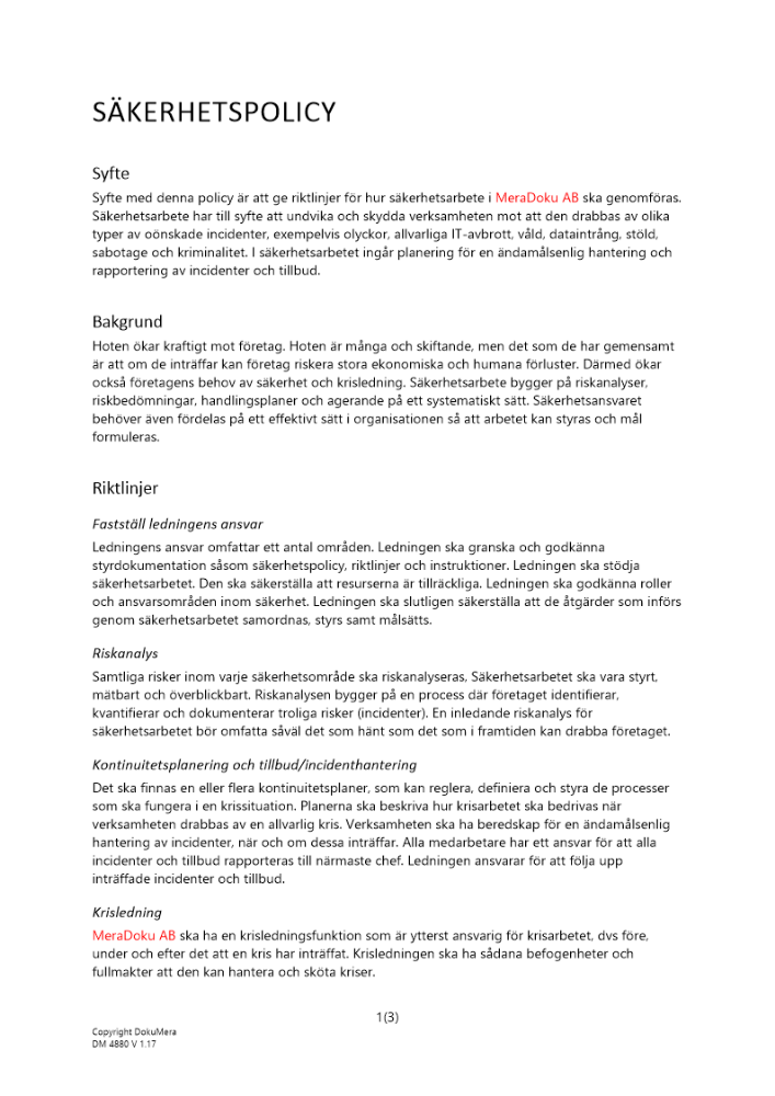 Säkerhetspolicy | DokuMera