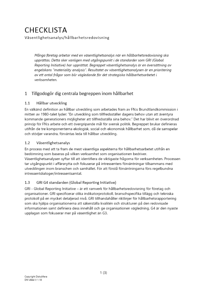 Checklista väsentlighetsanalys-hållbarhetsredovisning | DokuMera