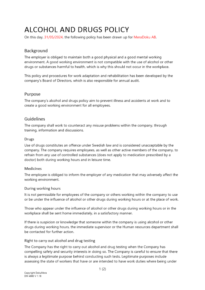 Alkohol- och drogpolicy Engelsk | DokuMera