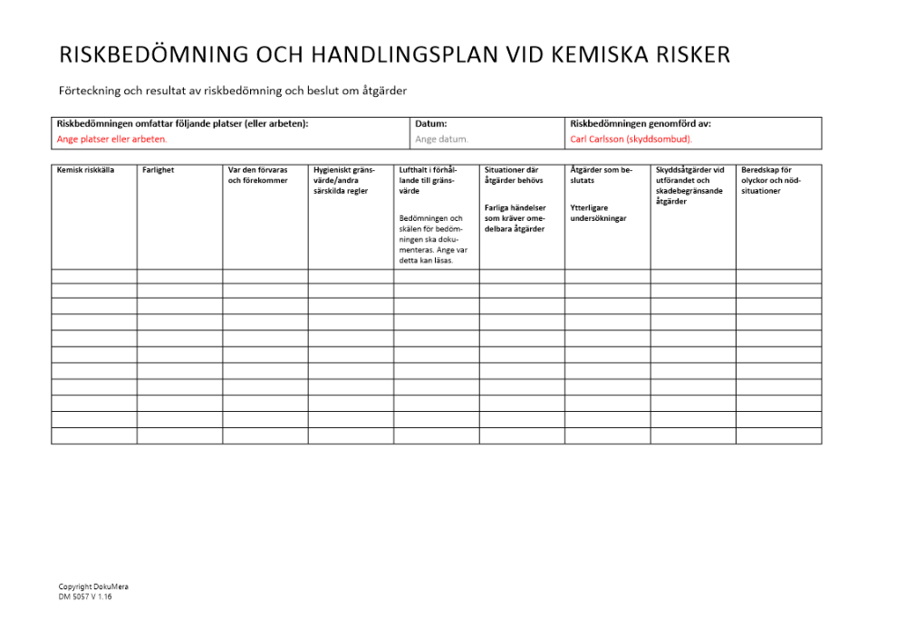 Riskbedömning och handlingsplan kemiska risker | DokuMera