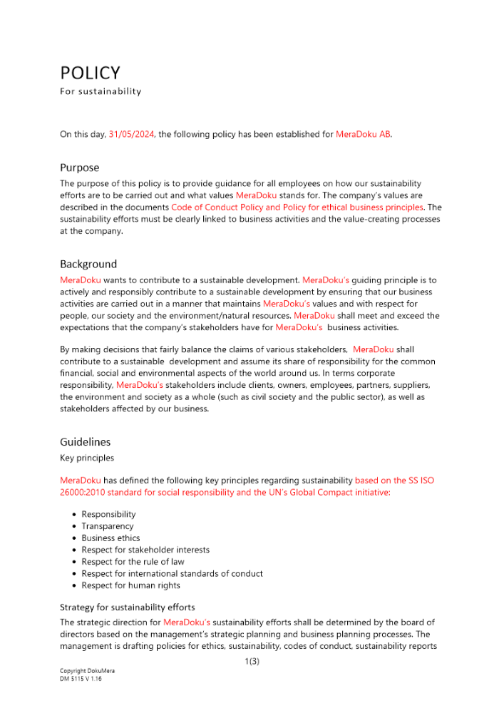 Hållbarhetspolicy Engelsk | DokuMera