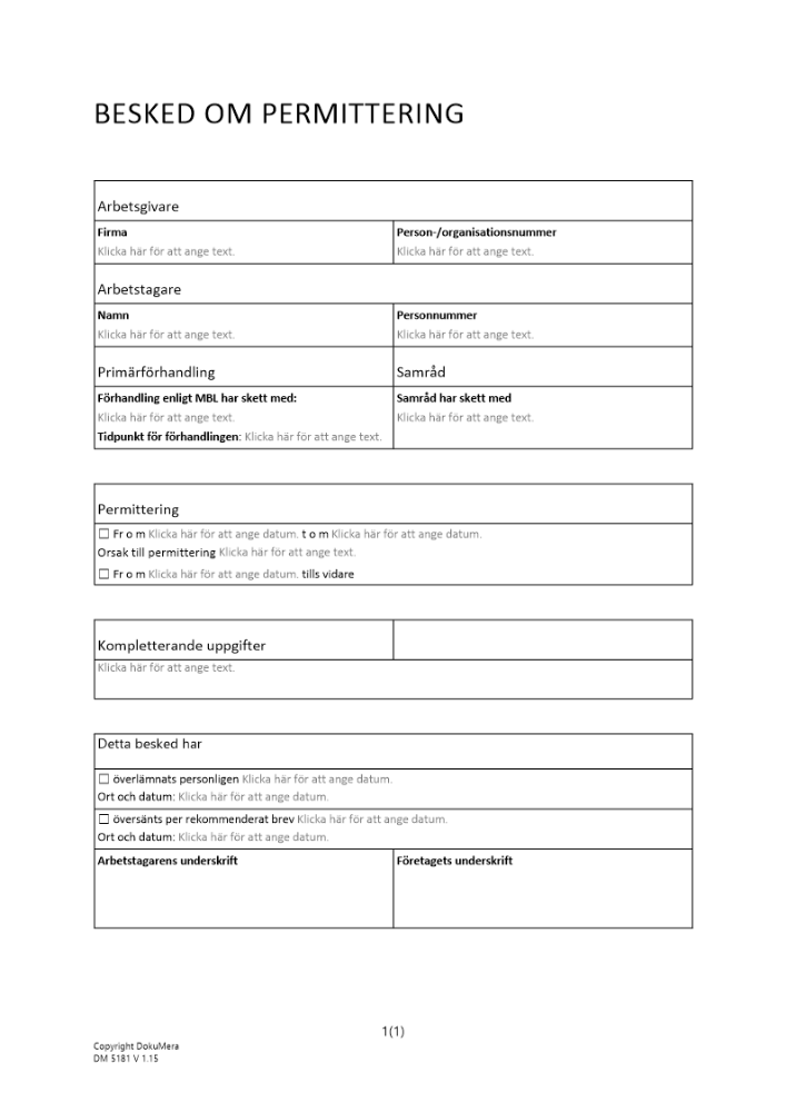 Besked om permittering | DokuMera