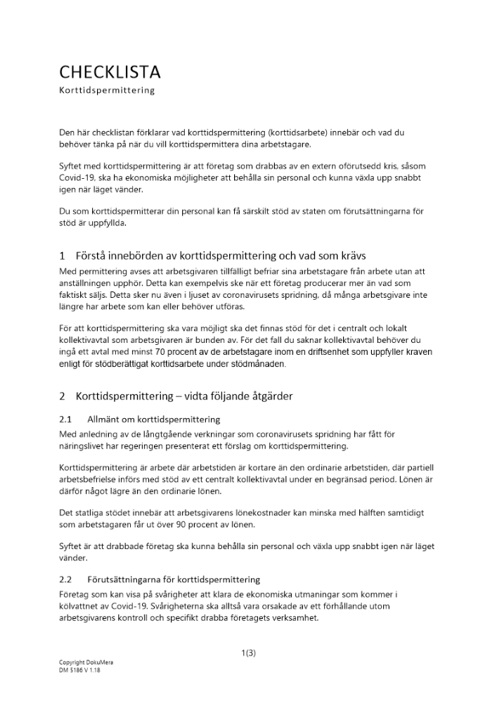 Checklista korttidspermittering | DokuMera