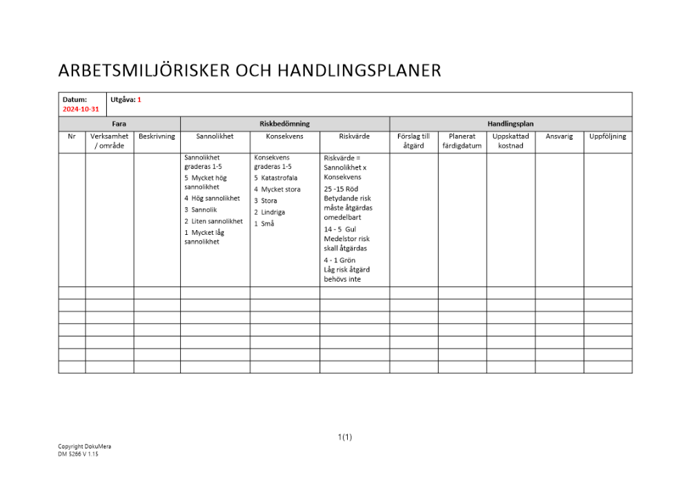 Handlingsplan för arbetsmiljörisker ISO 45001 | DokuMera