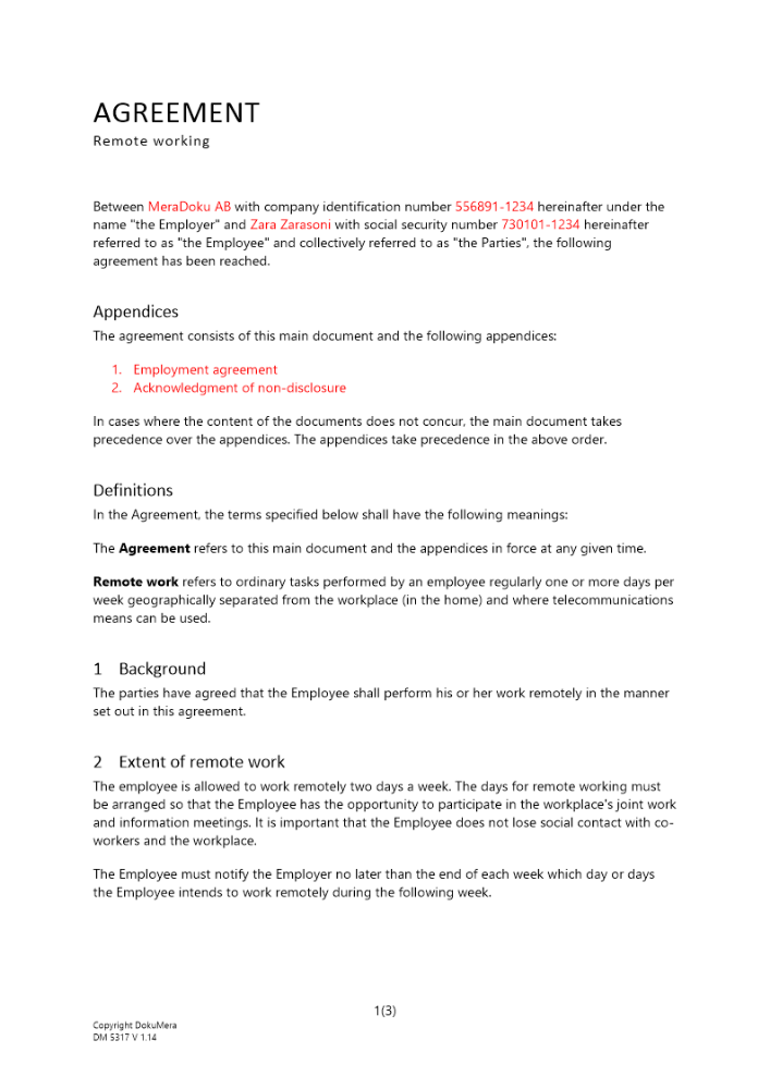 Avtal om distansarbete Engelsk | DokuMera
