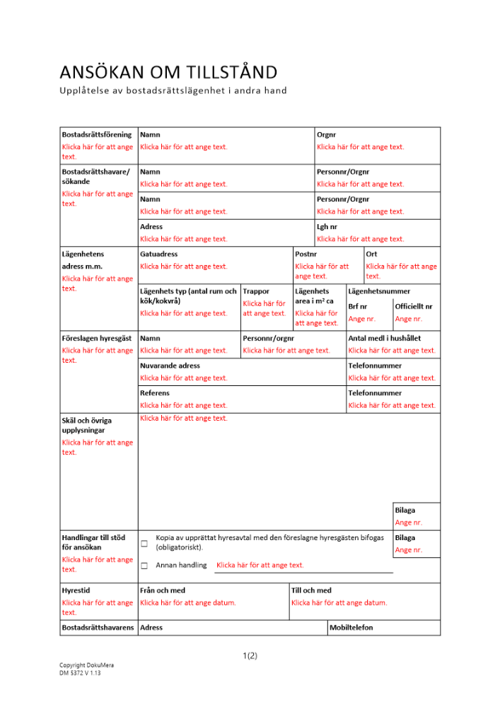 Ansökan om andrahandsuthyrning brf | DokuMera