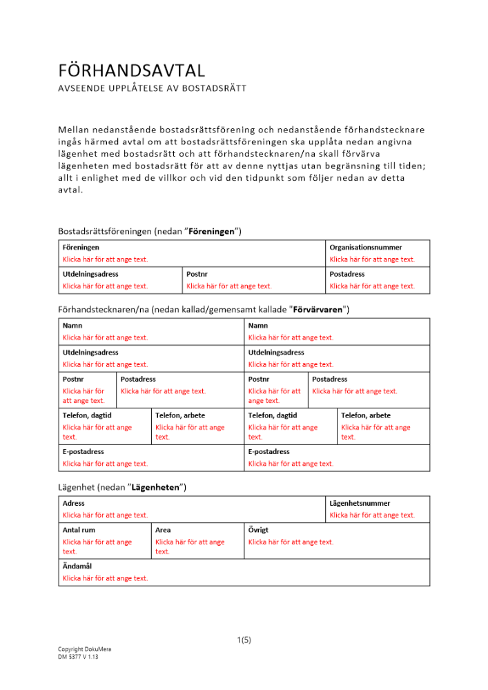Förhandsavtal brf | DokuMera