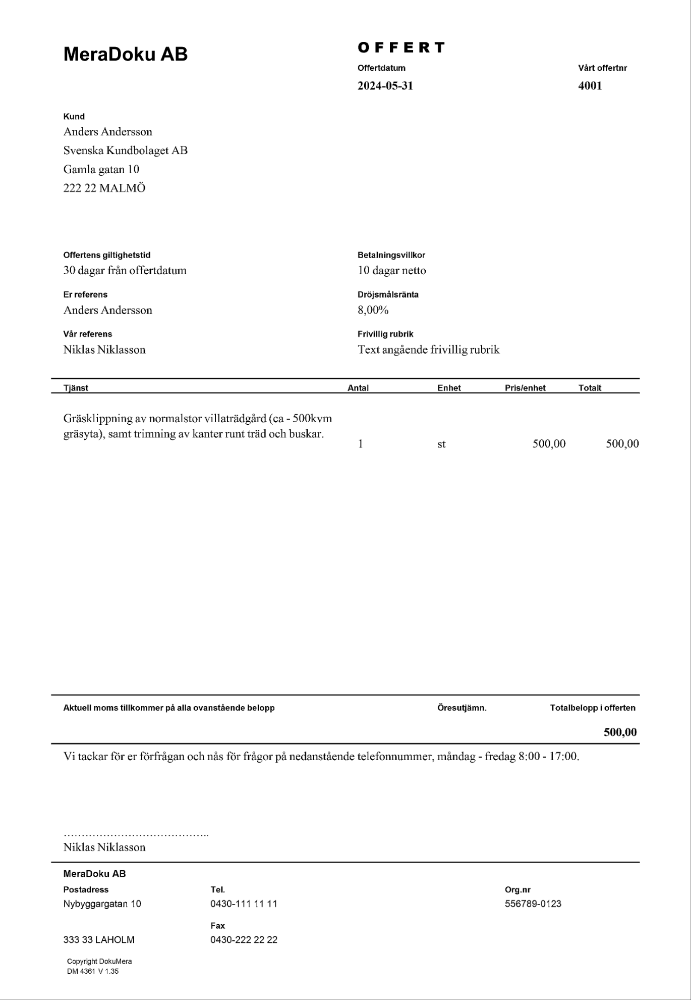 Offert för tjänst | DokuMera