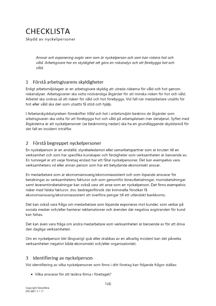 Checklista skydd av nyckelpersoner | DokuMera