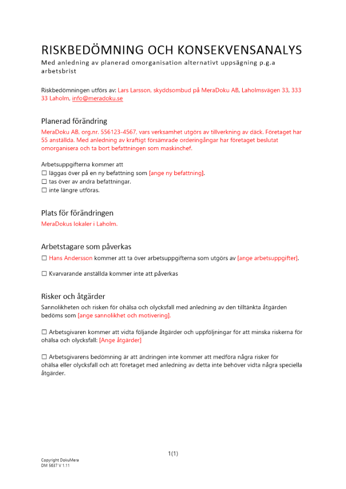 Riskbedömning och konsekvensanalys vid omorganisation 2024 | DokuMera